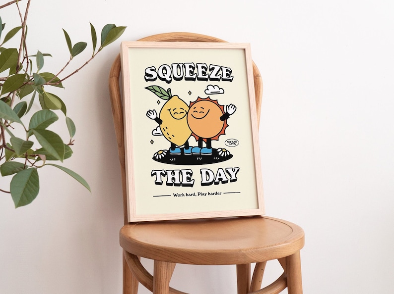 Cute Retro Poster Squeeze the Day Print Retro Positivity - Etsy