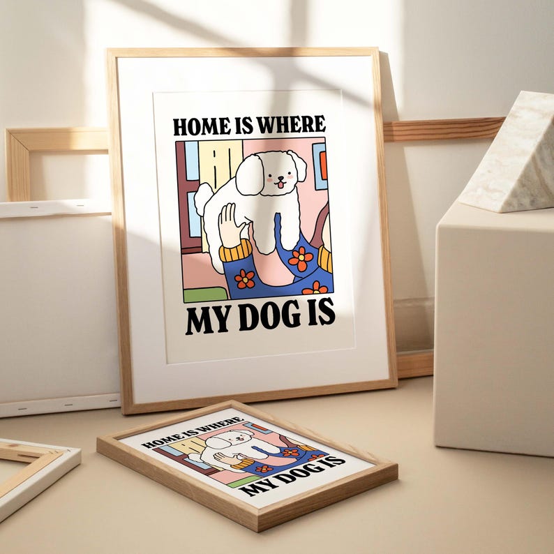 Cute Dog Print, Home is Where My Dog is Poster, Eclectic Colorful ...