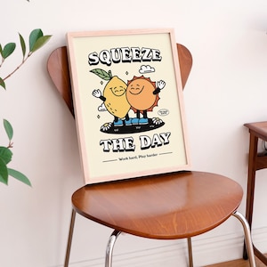 Cute Retro Poster, Squeeze the Day Print, Retro Positivity Quote Wall ...