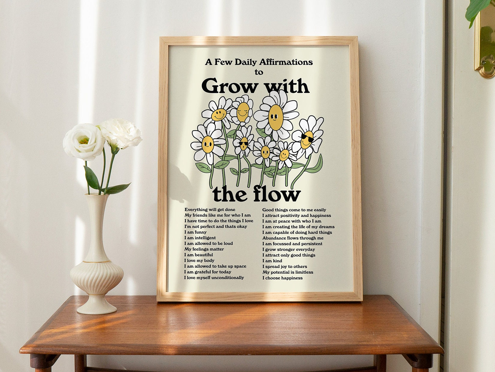 Affirmations Wall Print, Aesthetic Flowers Poster, Positive Selfcare ...