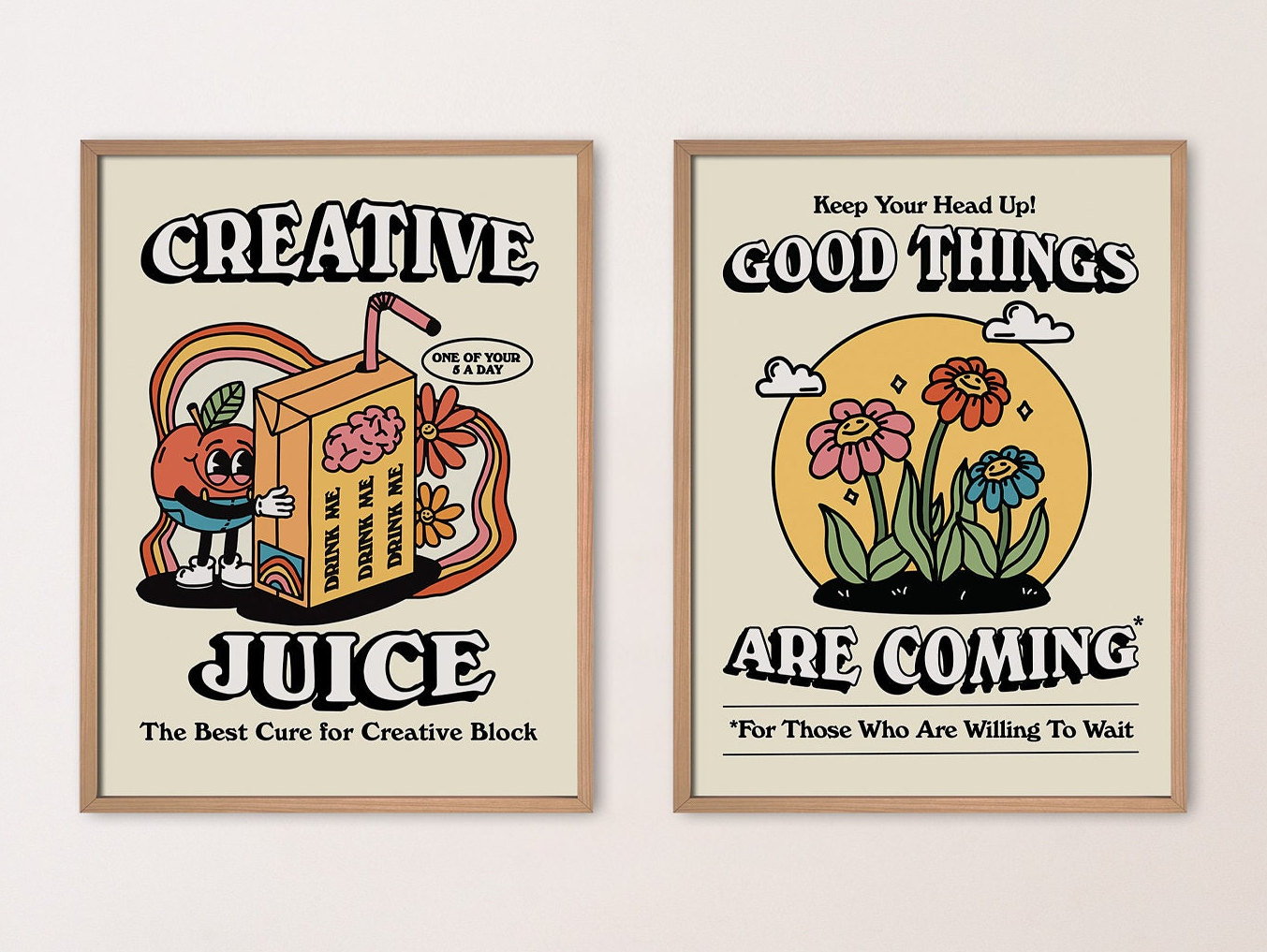 SET OF 2 Groovy Retro Wall Prints Positive Quotes Gallery - Etsy