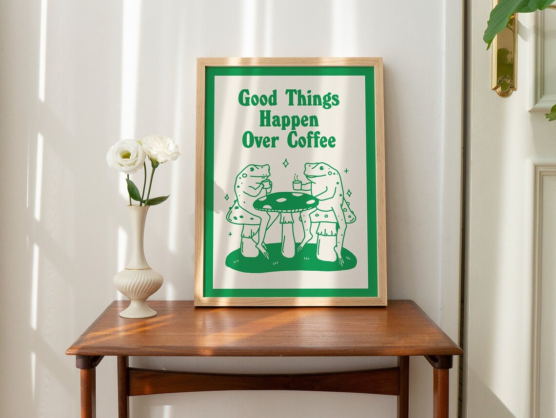 Retro Frog Coffee Print Vintage Positivity Quote - Etsy