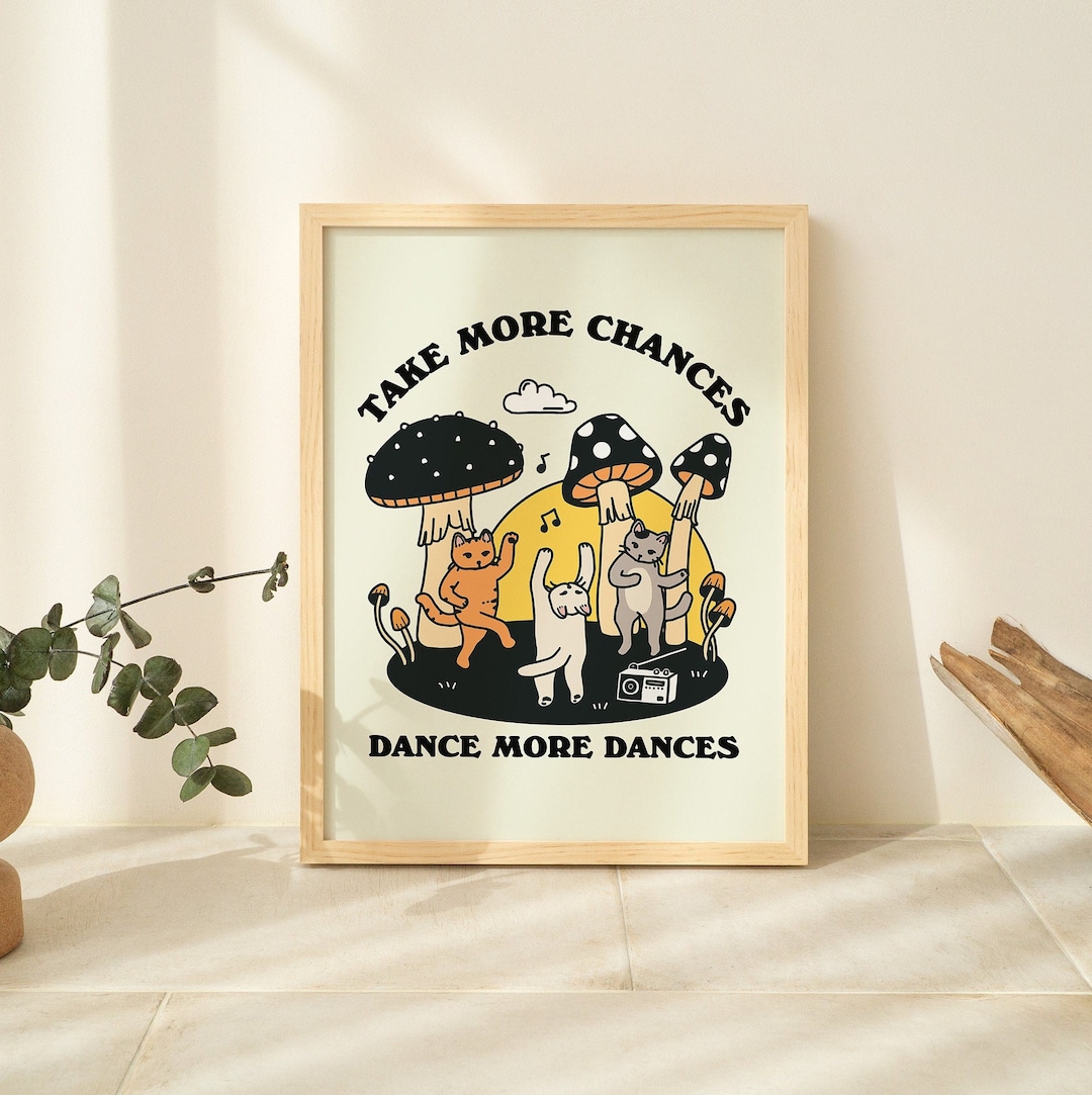 Retro Dancing Cats Wall Print, Vintage Cat Illustration, Trendy Posters ...