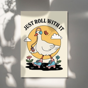 Retro Goose 80s Wall Art, Groovy 70s Wall Decor, Just Roll With It ...