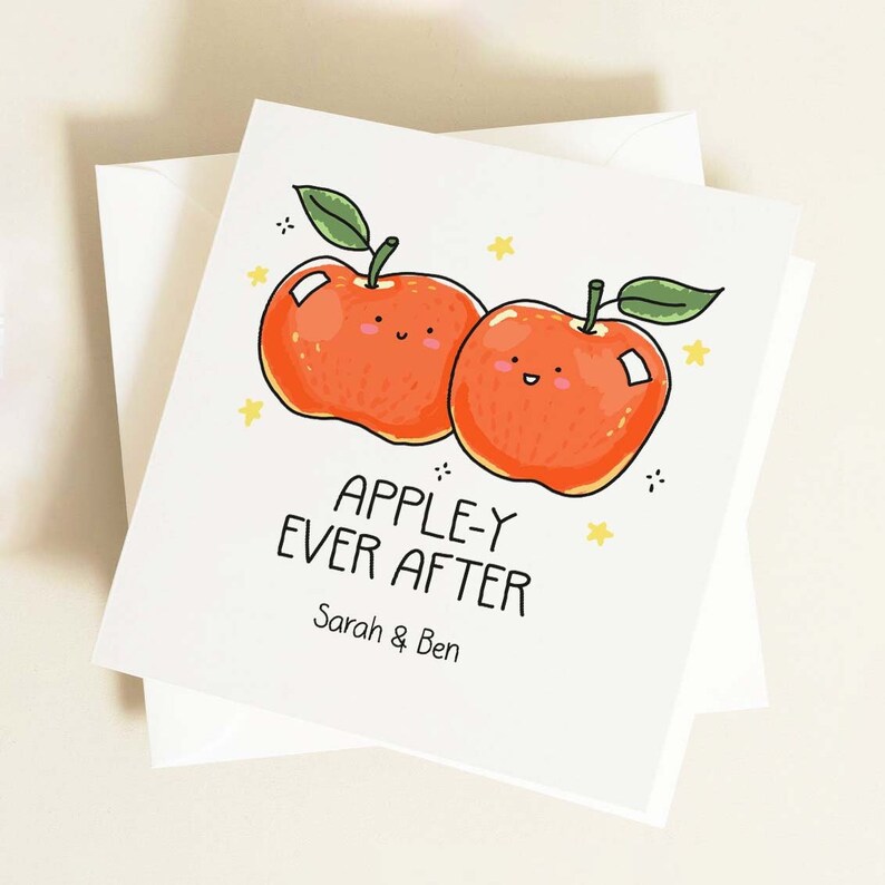 Punny Apple-y Ever After Engagement Card, Personalised Wedding ...