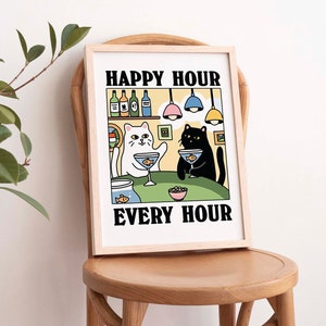 Cat Martini Print, Handmade Posters, Hostess Gifts, Martini Print ...