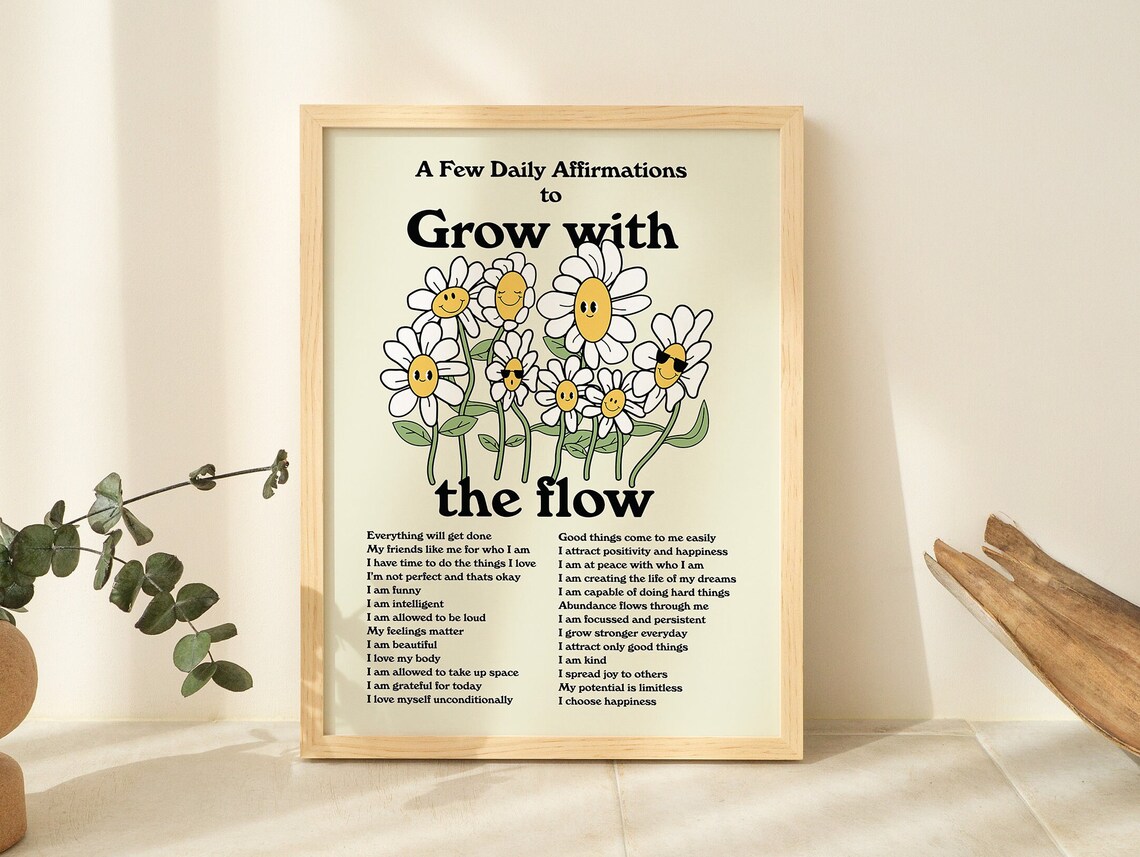 Affirmations Wall Print Aesthetic Flowers Poster Positive - Etsy