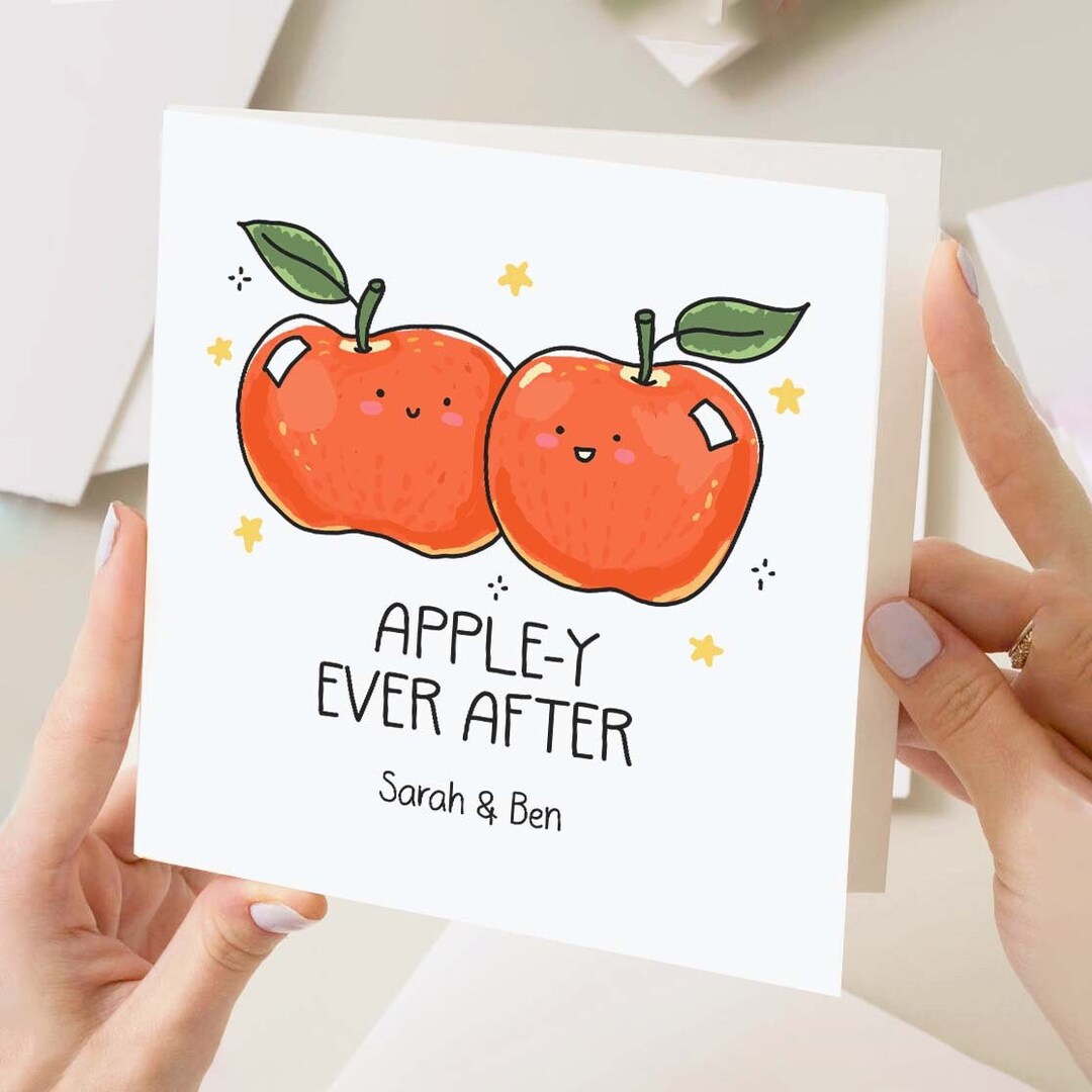 Punny Apple-y Ever After Engagement Card, Personalised Wedding ...