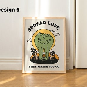 SET OF 6 Frog Wall Prints, Cute Gallery Wall Print Set, Retro Positive ...