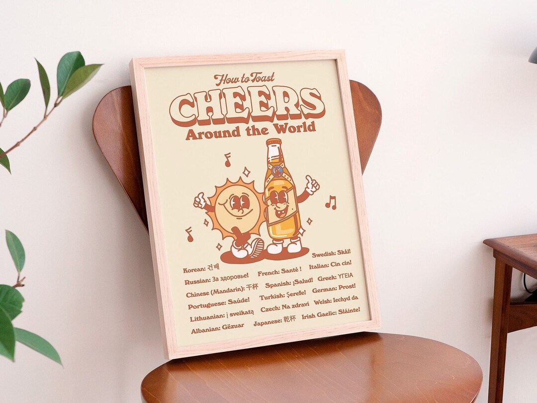 Retro Cheers Print, Beer Print Bar Poster, Beer Gift, Alcohol Bar Cart ...