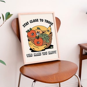 Retro Fruit Poster, Handmade Wall Decor, Kitchen Wall Art, Mid Century ...