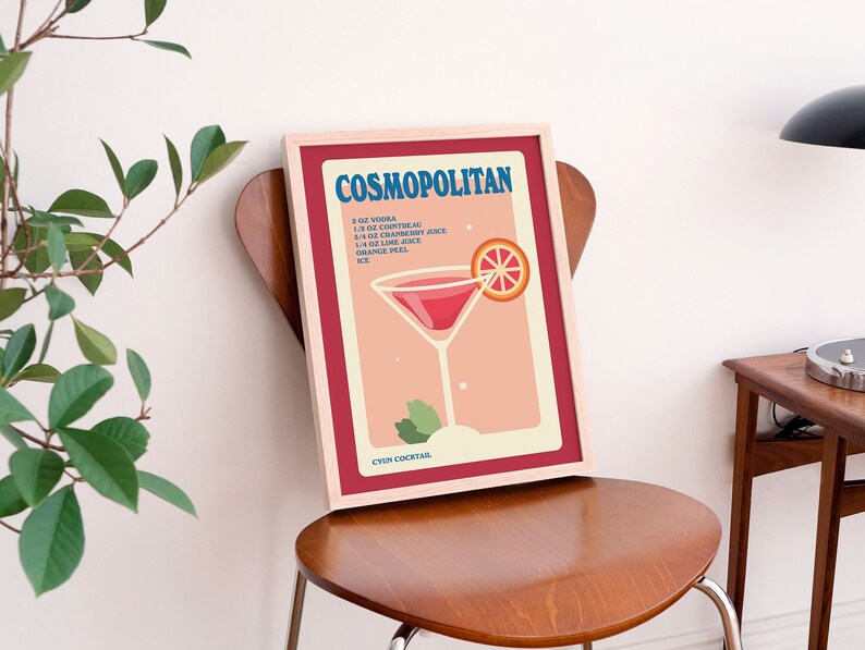 Cosmo Alcohol Poster Minimalist Cosmopolitan Print Kitchen - Etsy