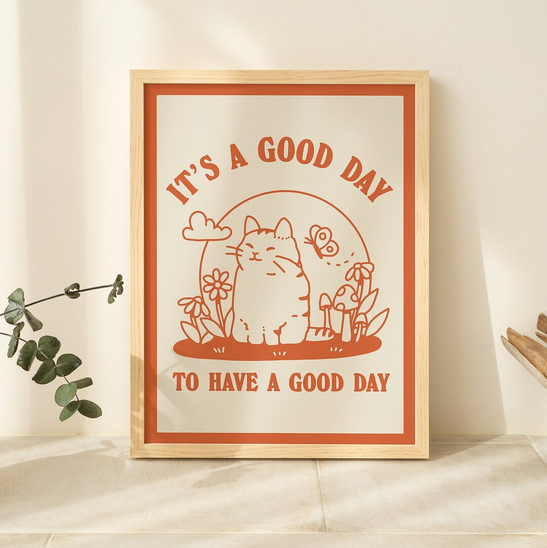 Cat Illustration Wall Print, Happiness Quote, Cute Kids Classroom ...