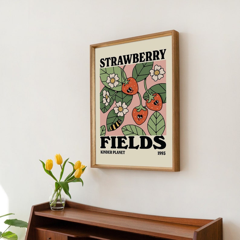 Retro Strawberry Poster Botanical Print Flower Market - Etsy