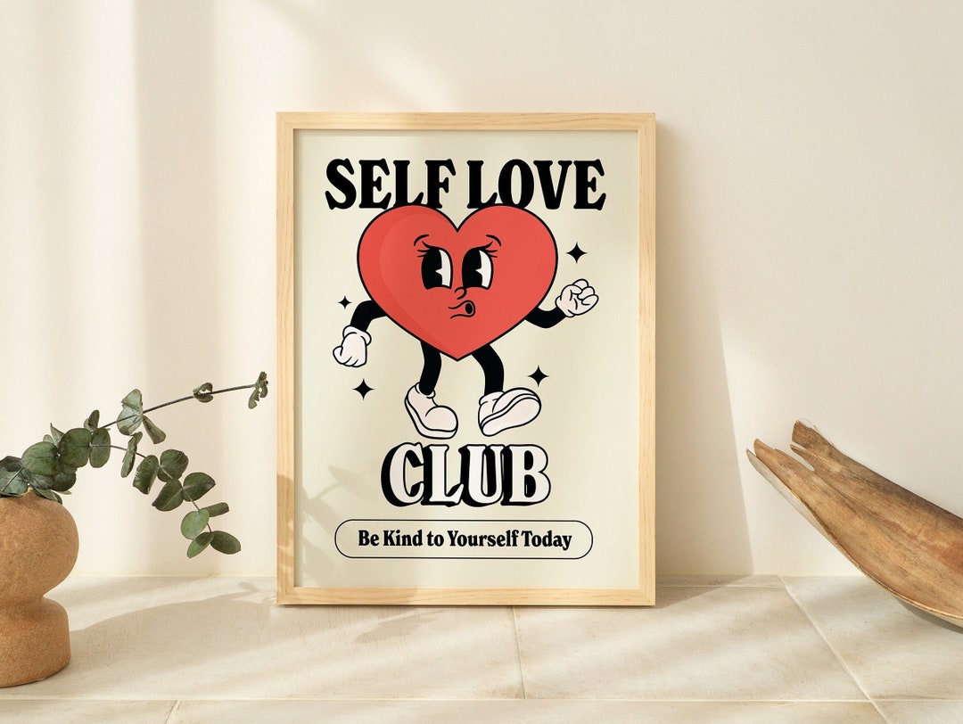 Retro Self Love Club, Vintage Colorful Illustration, Cute Dorm Room ...