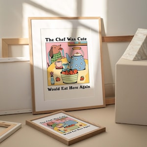 Cafe Dog Cute Print, Retro Drink Poster, Pink Bistro Coffee Posters ...