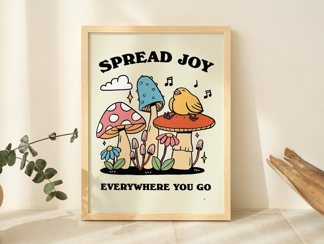 Groovy Bird 70s Print, Cute Cottagecore Poster, Retro Mushroom Digital ...