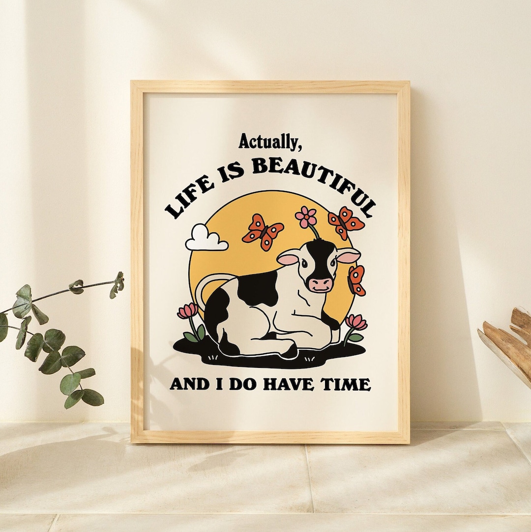 Cute Cow Quote Print, Chill Quote, Retro Style Illustration ...