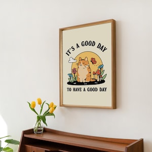 Cat Illustration Wall Print, Happiness Quote, Cute Kids Classroom ...