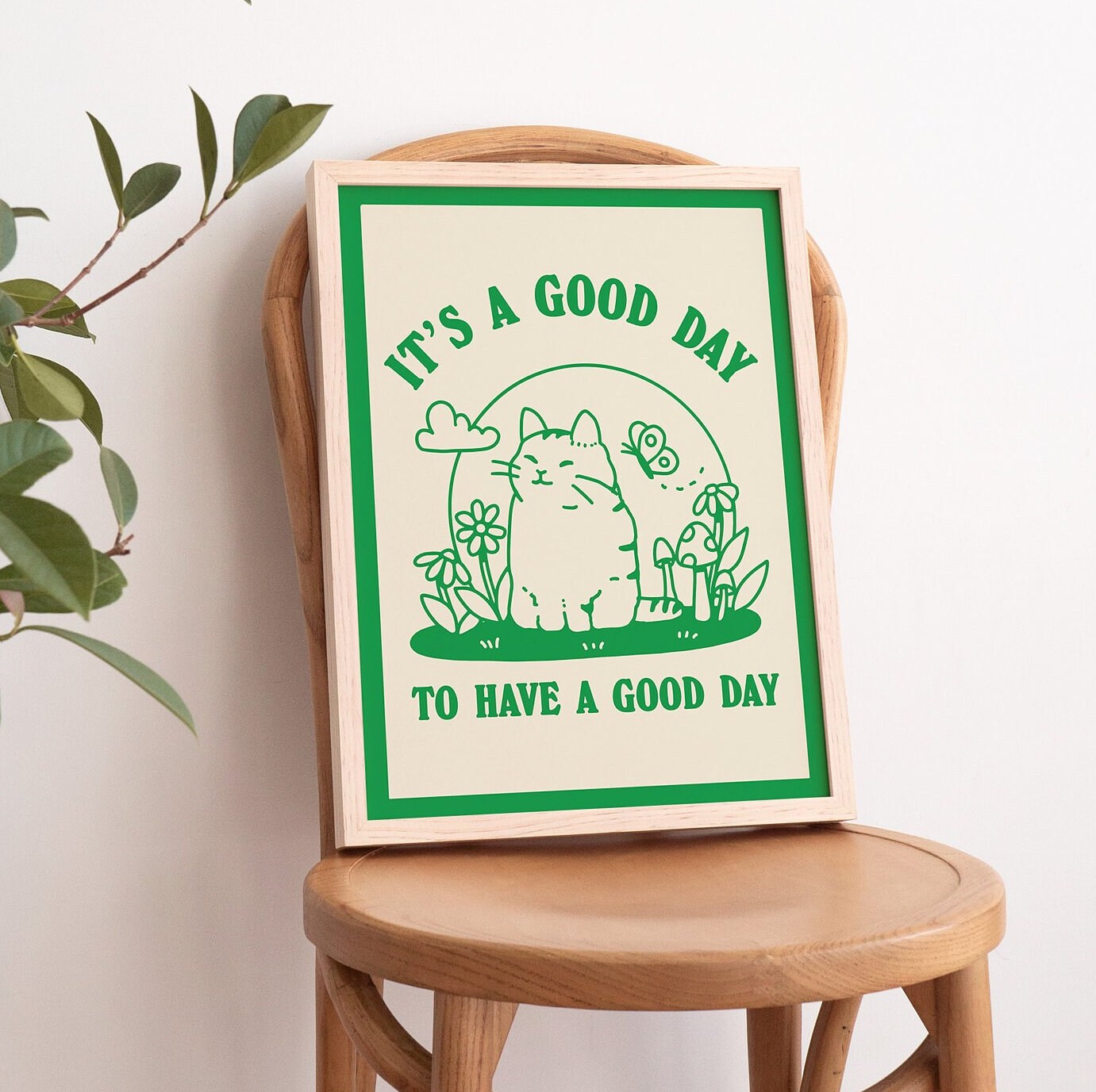 Cat Illustration Wall Print, Happiness Quote, Cute Kids Classroom ...