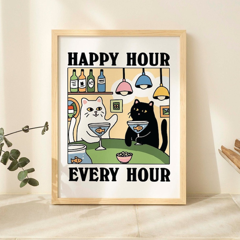 Cat Martini Print, Handmade Posters, Hostess Gifts, Martini Print ...