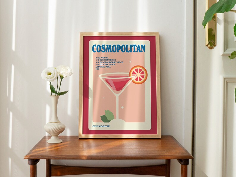 Cosmopolitan Cocktail Recipe Kitchen Bar Poster Alcohol - Etsy
