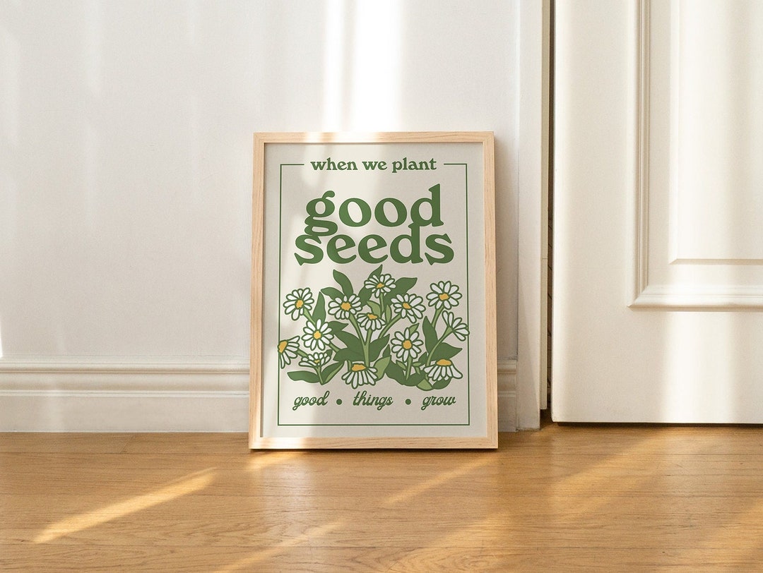 FRAMED Botanical Poster, Happy Quote Print, Flowers Wall Decor ...
