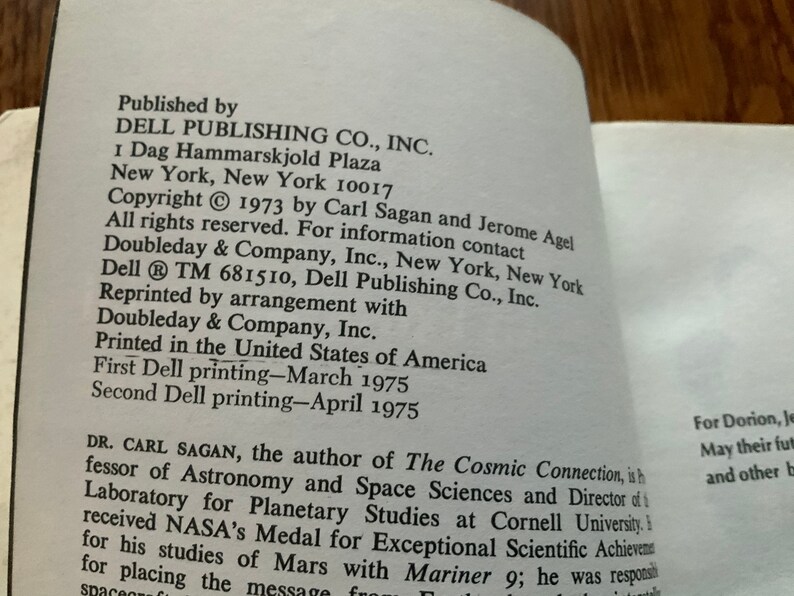 The Cosmic Connection by Carl Sagan 1975 Shabby Paperback With - Etsy