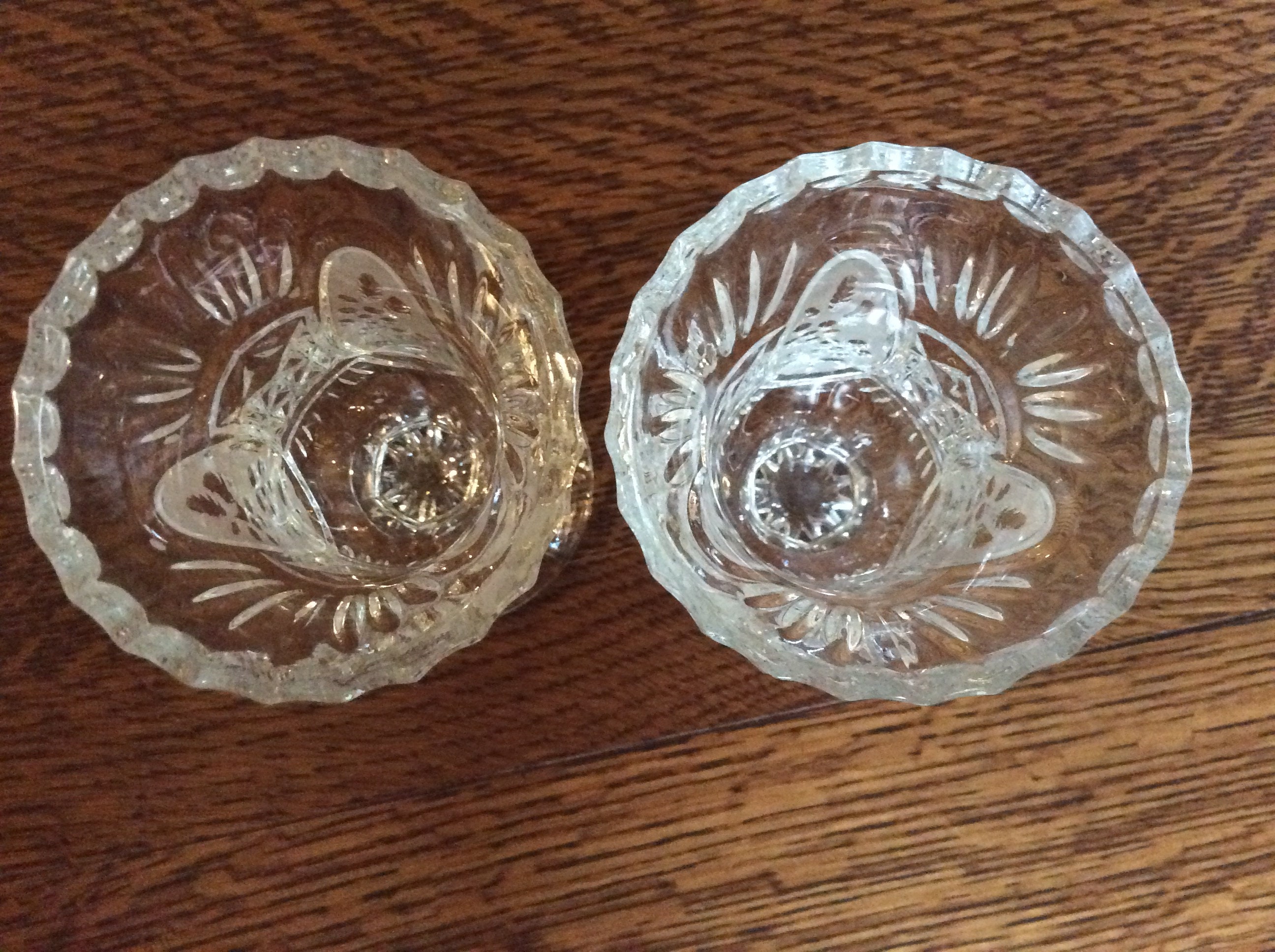 Two Fancy Cordial Glasses Hourglass Shaped Heavy Cut Pressed Glasses W ...