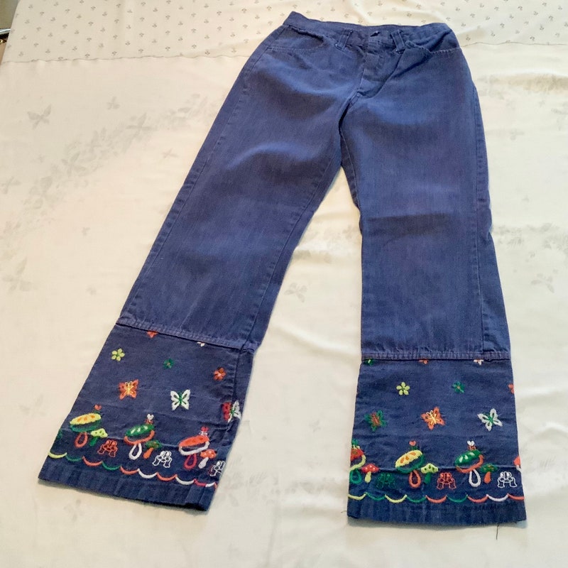 Embroidered Jeans - Etsy