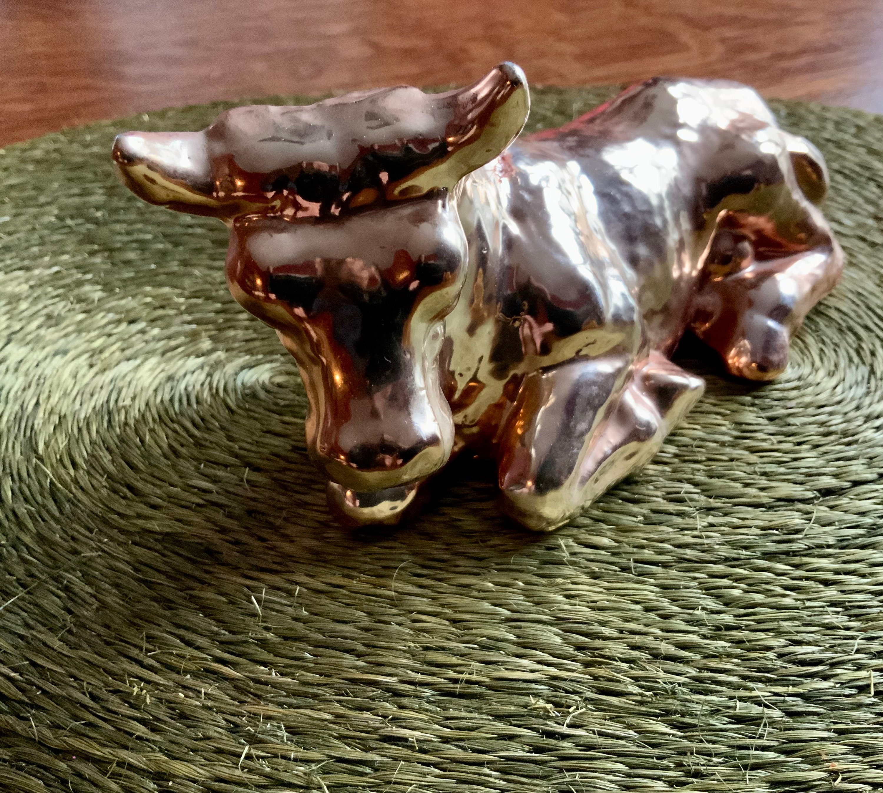 Vintage Golden Cow Ceramic Figurine Depicts a Cow in Repose - Etsy