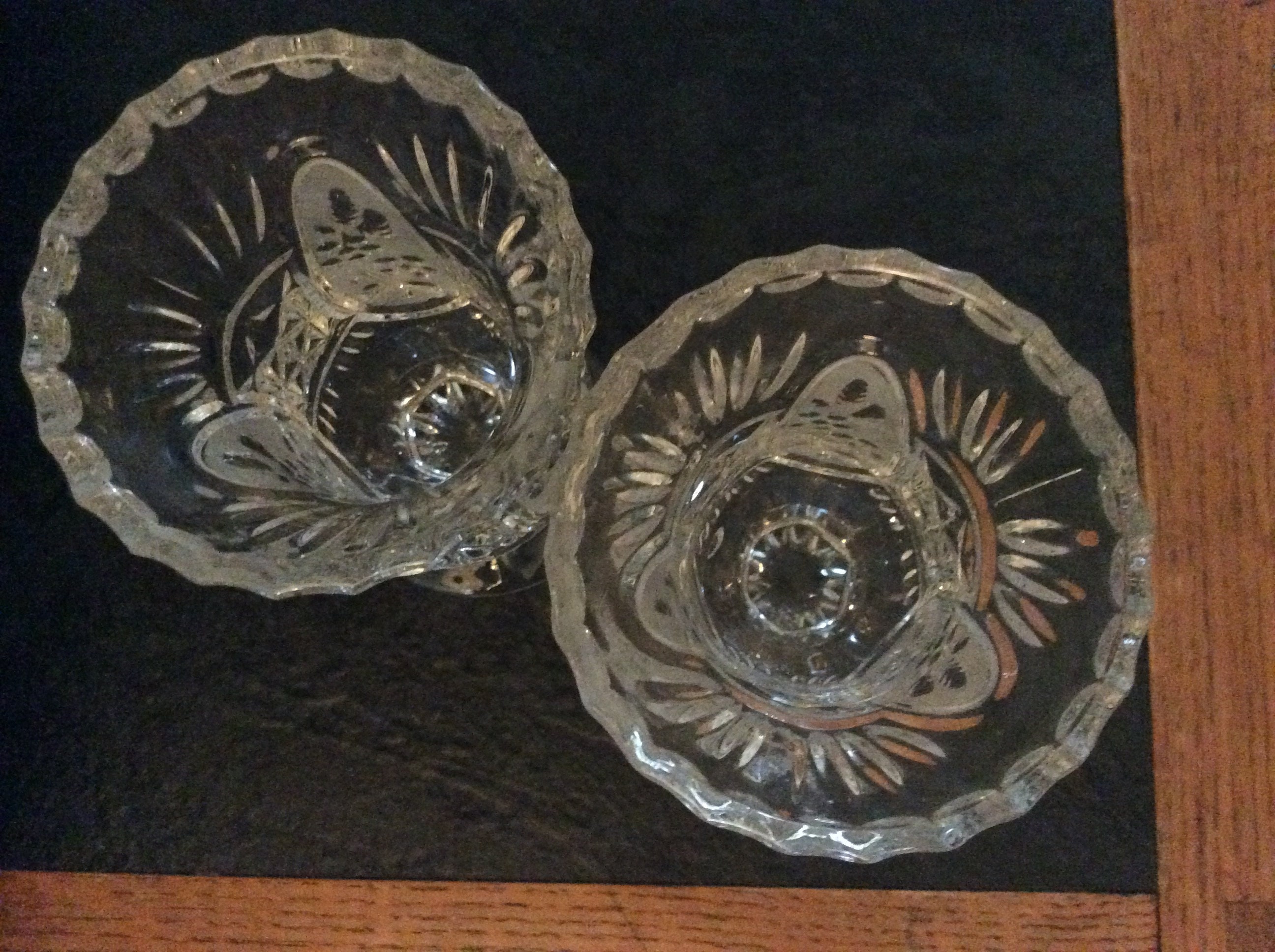 Two Fancy Cordial Glasses Hourglass Shaped Heavy Cut Pressed Glasses W ...