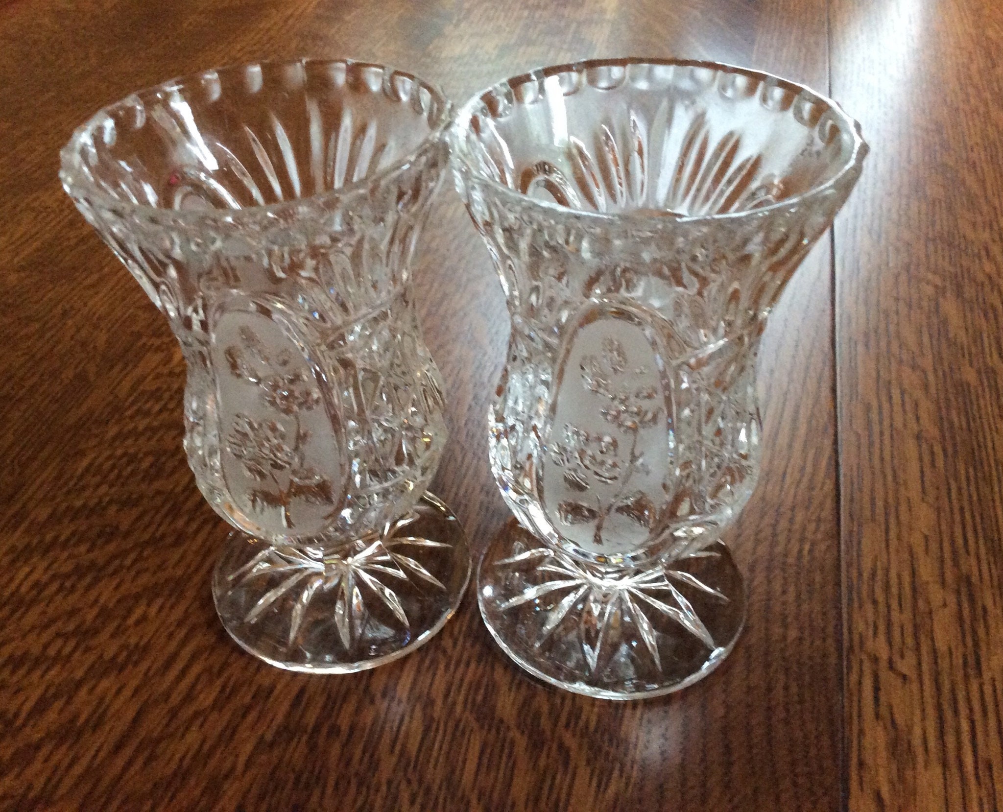 Two Fancy Cordial Glasses Hourglass Shaped Heavy Cut Pressed Glasses W ...