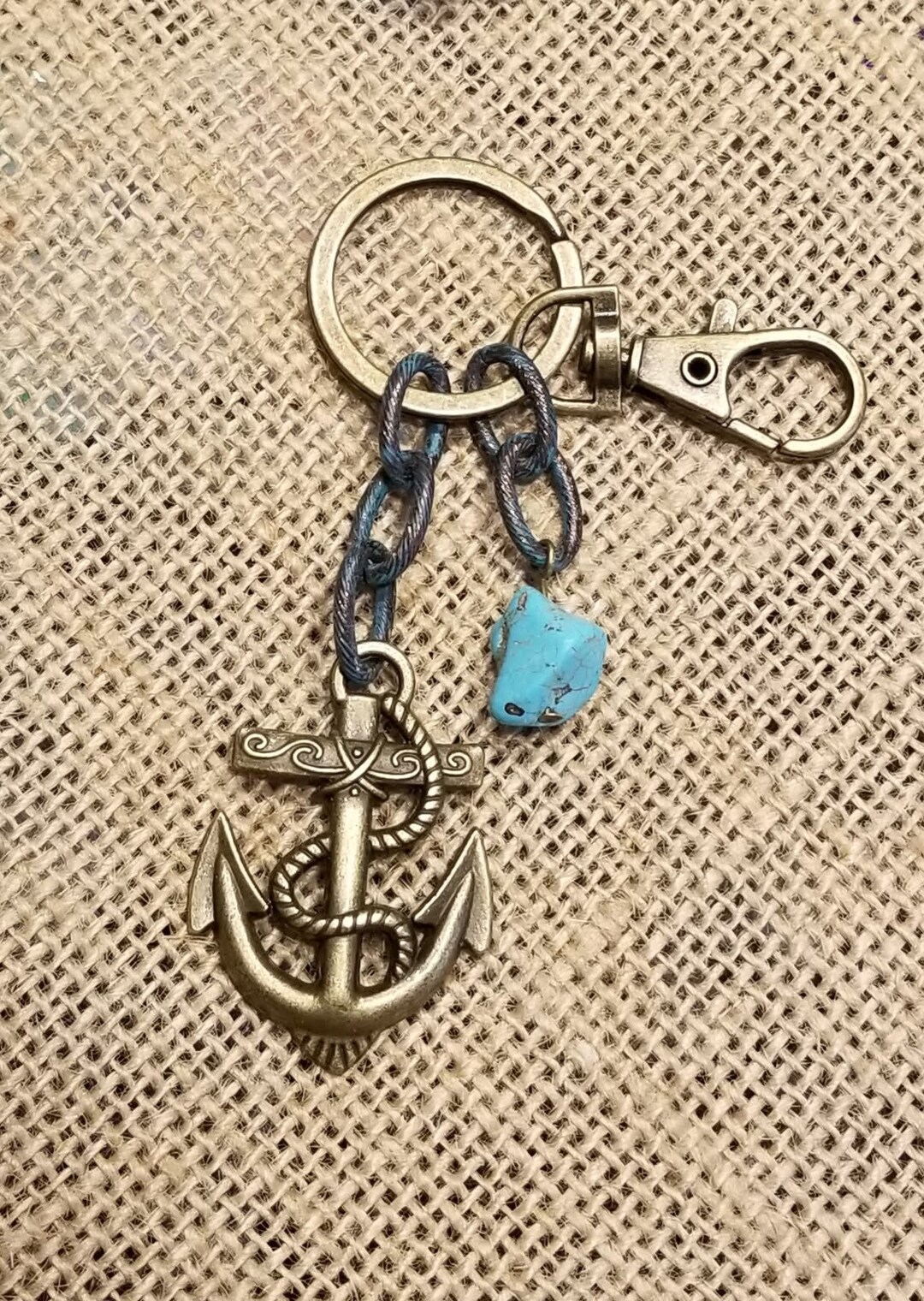 Nautical Anchor Keychain With Light Blue Stone Bead - Etsy