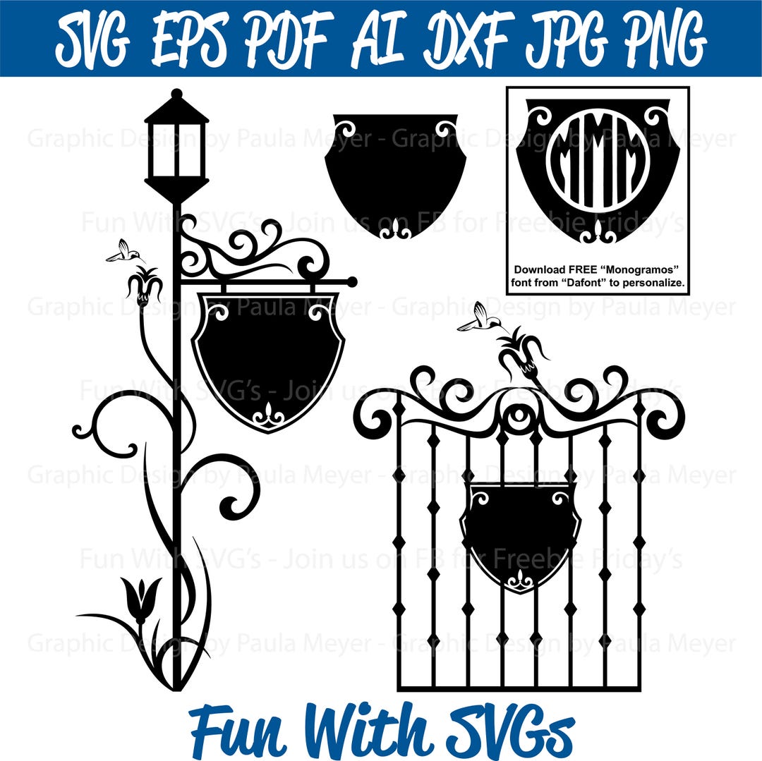 Gate and Lamp Post SVG Cut File, Monogram, Spring Flowers, Monogram SVG ...