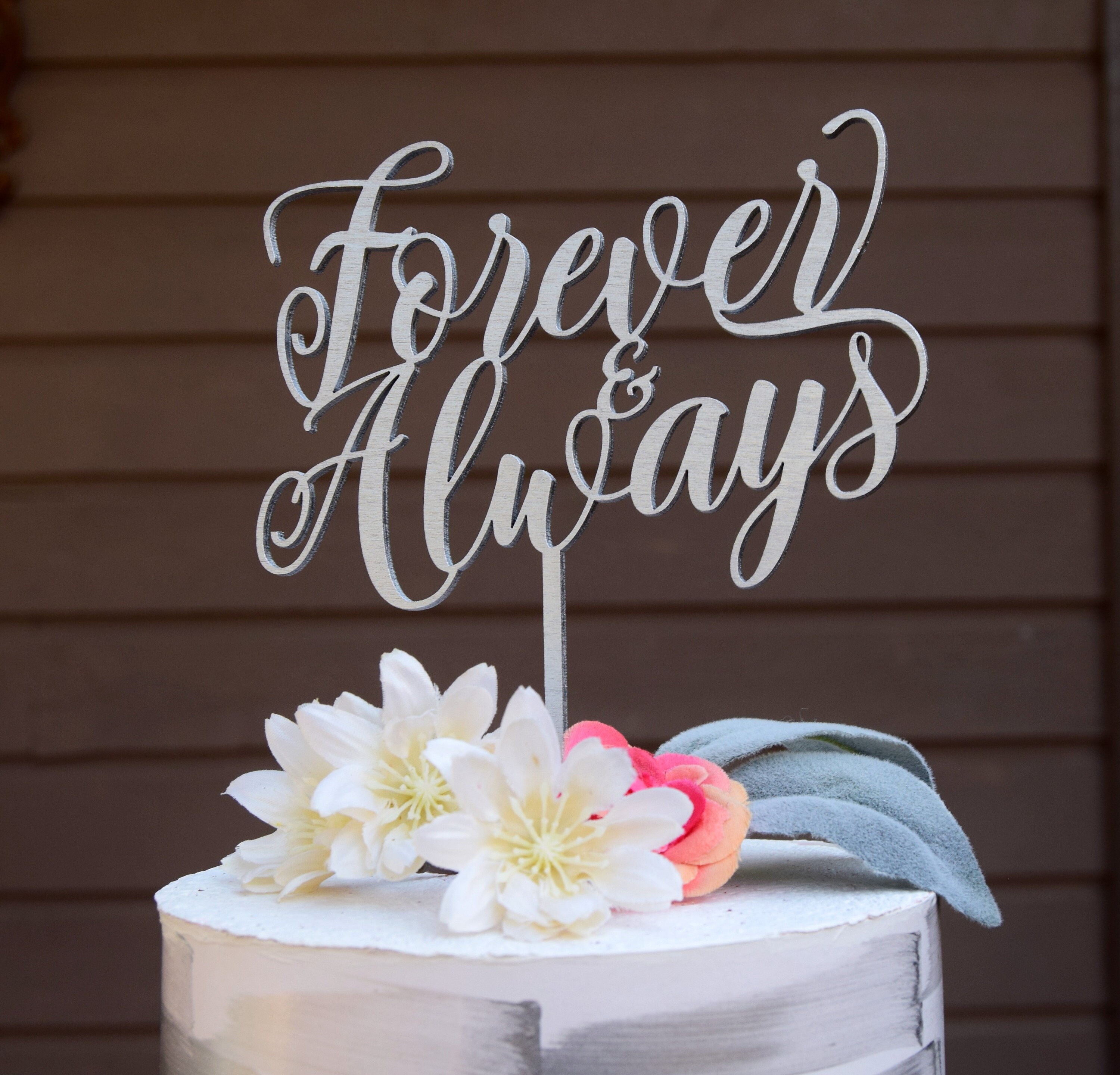 Couple Cake Topper Always & Forever Cake Topper Metallic Silver Cake Topper Monogram Cake Topper ...