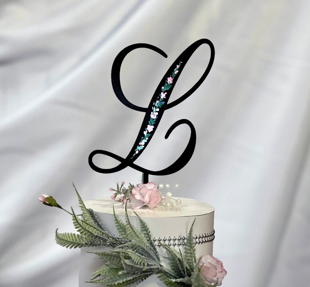 Monogram Wedding Cake Topper: Rustic Initial Letter, Floral Accent - Etsy