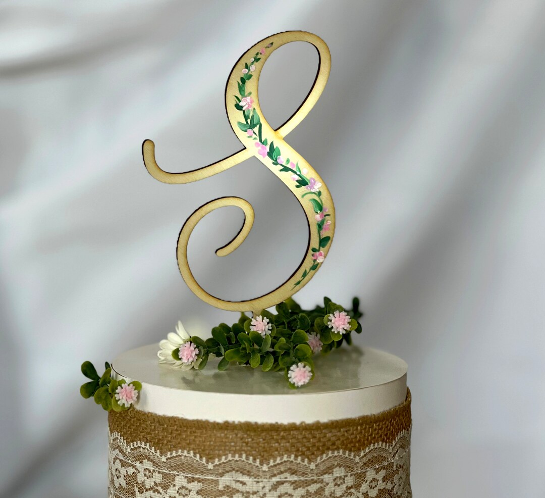 Rustic Wedding Cake Topper: Floral Initial Monogram - Etsy