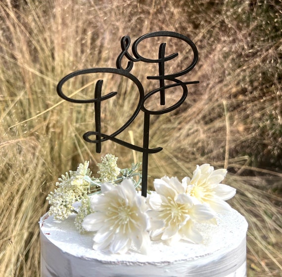Black Monogram Wedding Topper Acrylic Personalized Wedding Cake