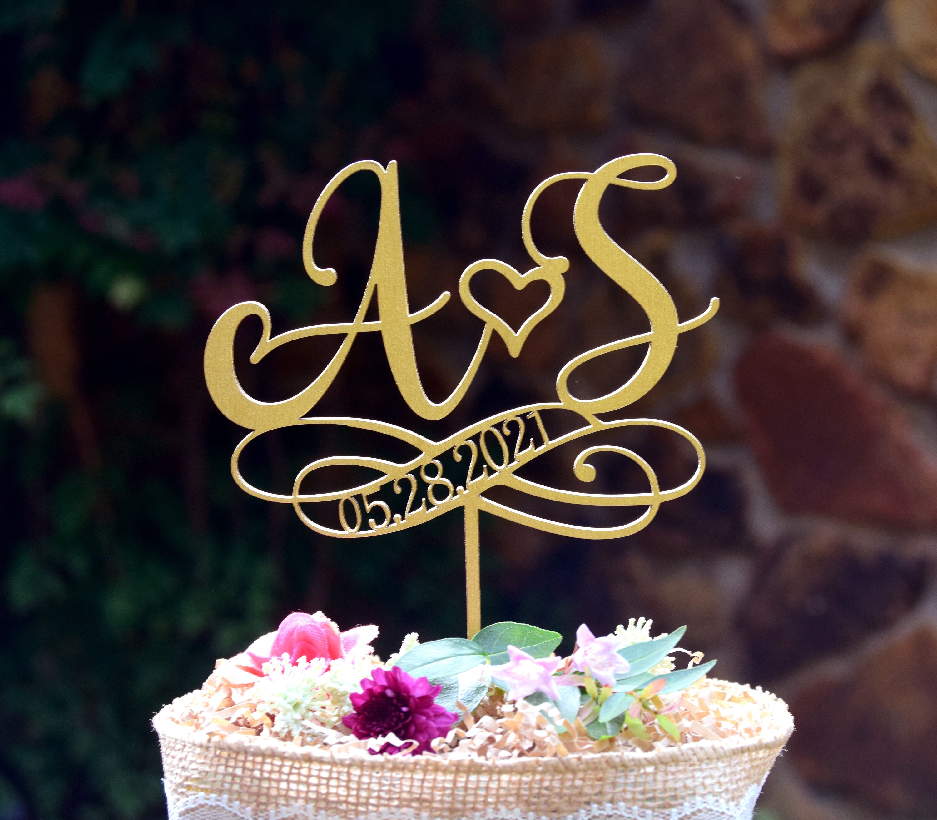 Personalized Monogram Wedding Cake Topper: Rustic Birch Wood - Etsy