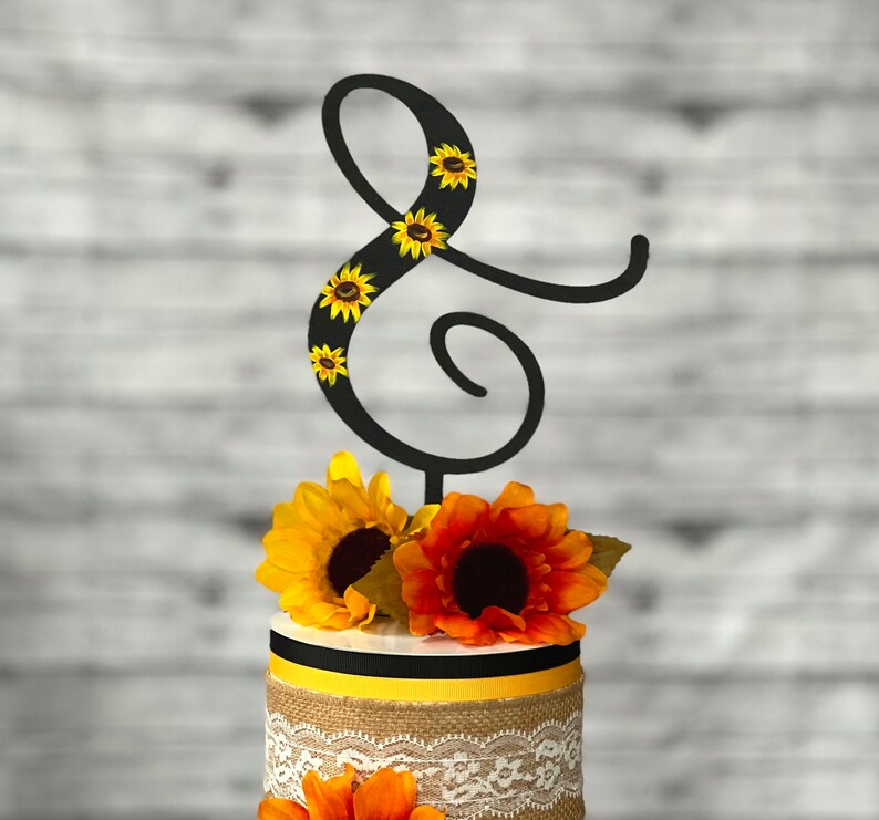 Sunflower Wedding Cake Topper: Personalized Initial Monogram, Hand ...