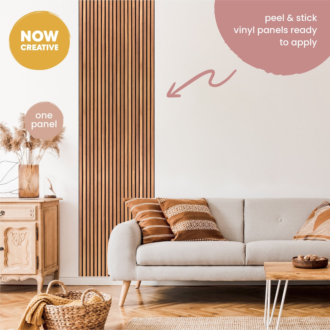 Printed Wooden Slat Peel & Stick Vinyl Panels | Natural Wall Decals ...