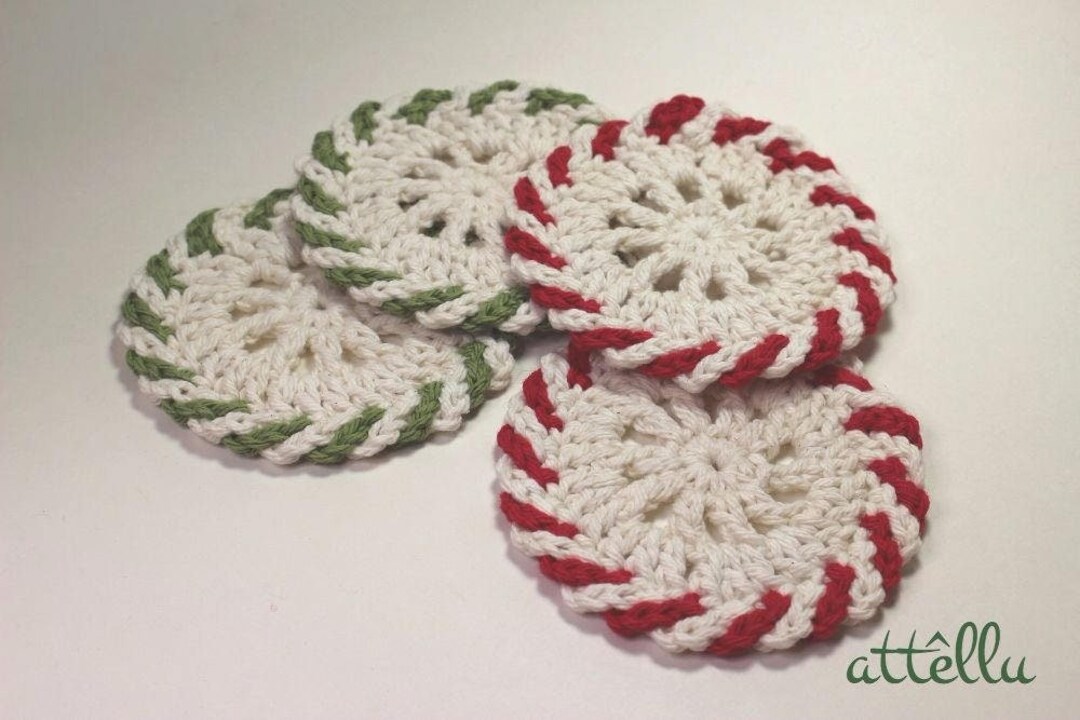 Crochet Christmas Coasters, Set of 4, Peppermint Candy Inspired - Etsy
