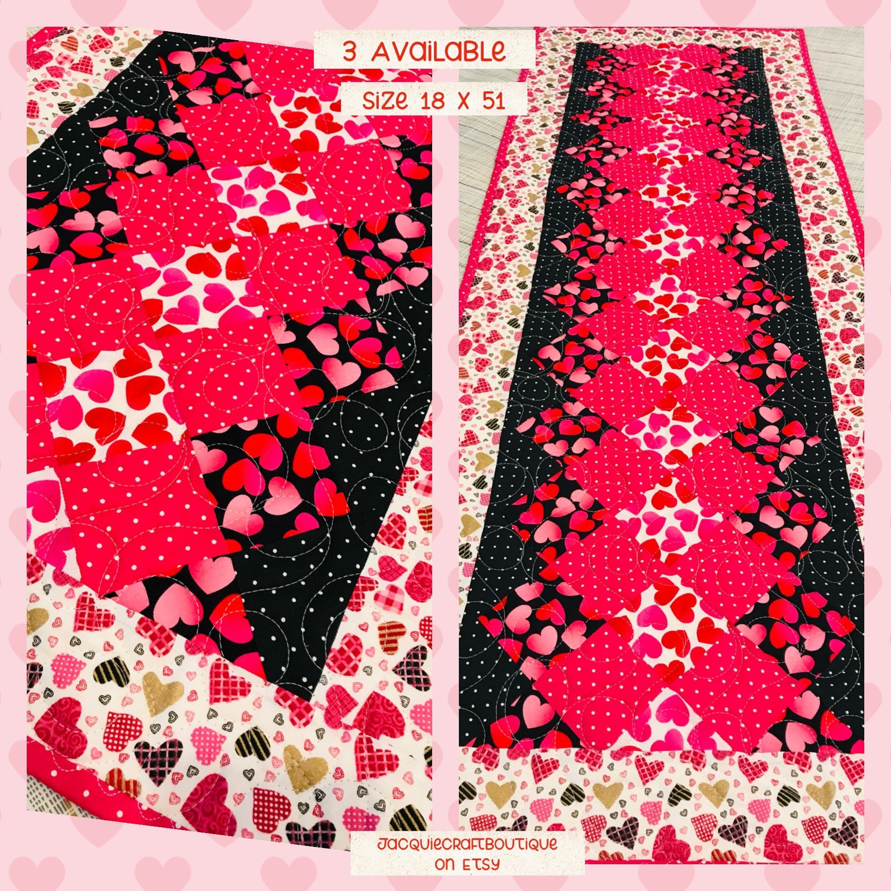 Quilted Valentines Table Runner Valentine Love Themed Table - Etsy