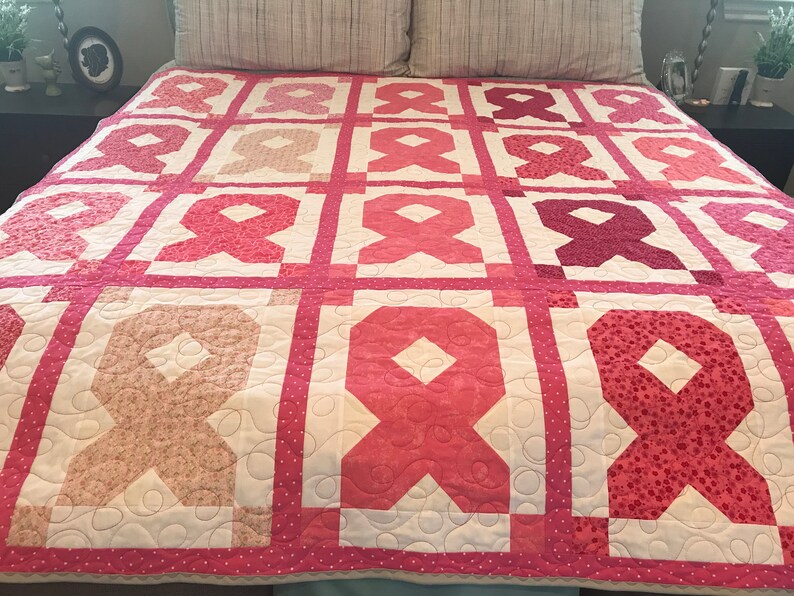 Pink Ribbon Quilt Pink Ribbon Themed Quilt All Cotton - Etsy