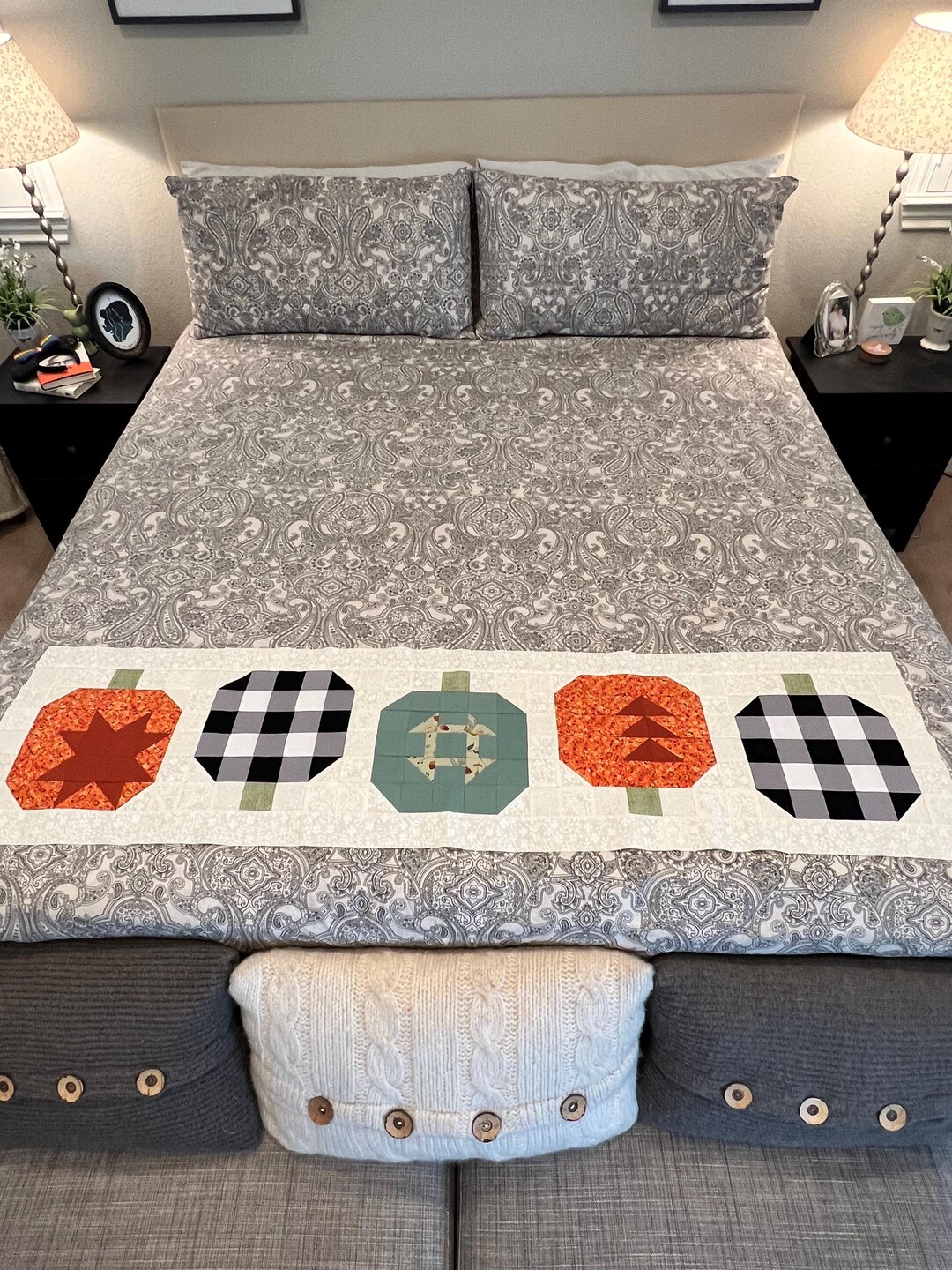 Fall Holiday Table Runner, Checked Print Pumpkin Runner, 16x62, All ...