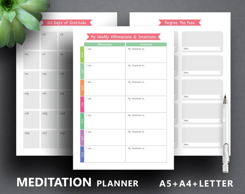 Meditation Planner Printable: mindfulness Journal - Etsy Meditation Planner Printable: mindfulness Journal - Etsy