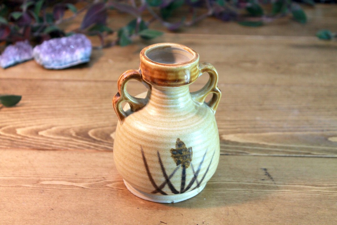 Vintage Rustic Vase Brown and Cream With Handles - Retro Decor ...