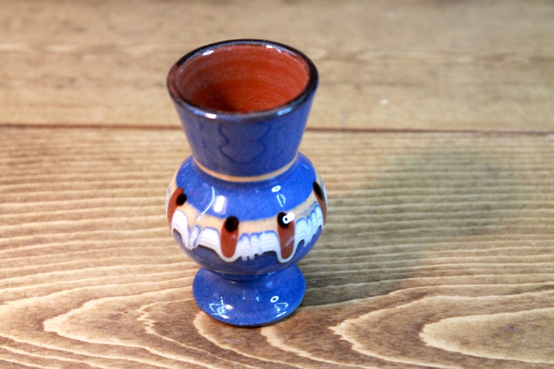 Vintage Bulgarian Redware Pottery Bud Vase Miniature Slip Trail ...