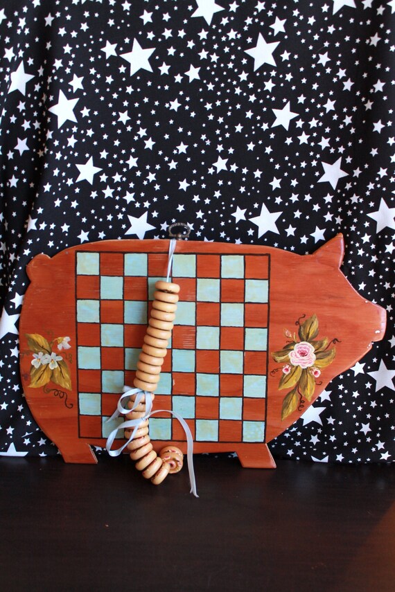Vintage 1980s Handmade Checkers Set Pig Shape Wood Hand - Etsy